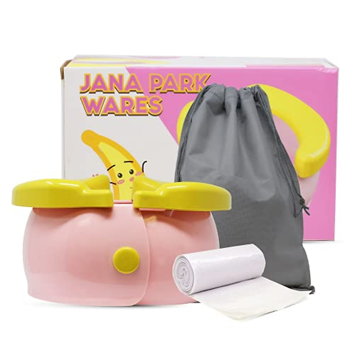 Banana Shaped Portable Travel Potty Training Seat for Toddlers by Jana Park Wares - Folding Kids Trainer Seats for Baby Boys & Girls - Easy to Use Foldable Toilet On The Go Chair for Toddlers (Pink)