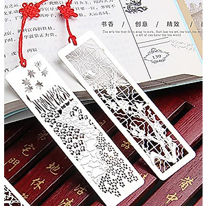 Sanle 8 Pcs Metal Bookmark Hollow Art Stainless Steel Book Mark with red Endless Knot