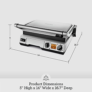 Breville BGR820XL Smart Grill, Electric Countertop Grill, Brushed Stainless Steel., 14" x 14" x 5 3/4"