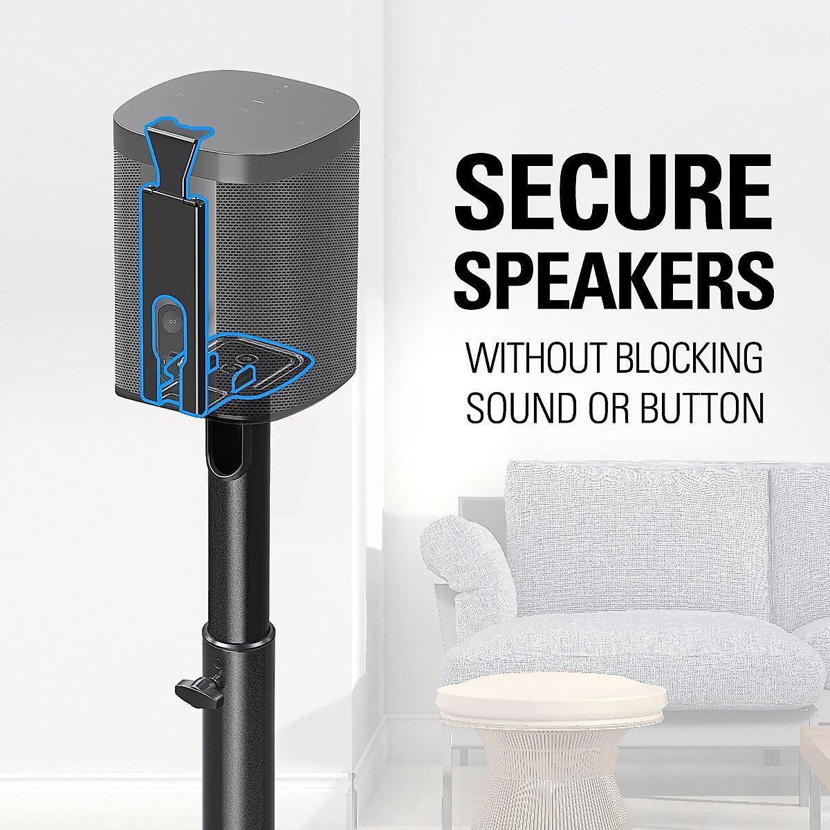 Mounting Dream Speaker Stand for SONOS ONE, ONE SL, Play:1, Height Adjustable 39.6"- 48.3", Single Surround Sound Speaker Stand with Cable Management, 13.2 LBS Loading MD5411