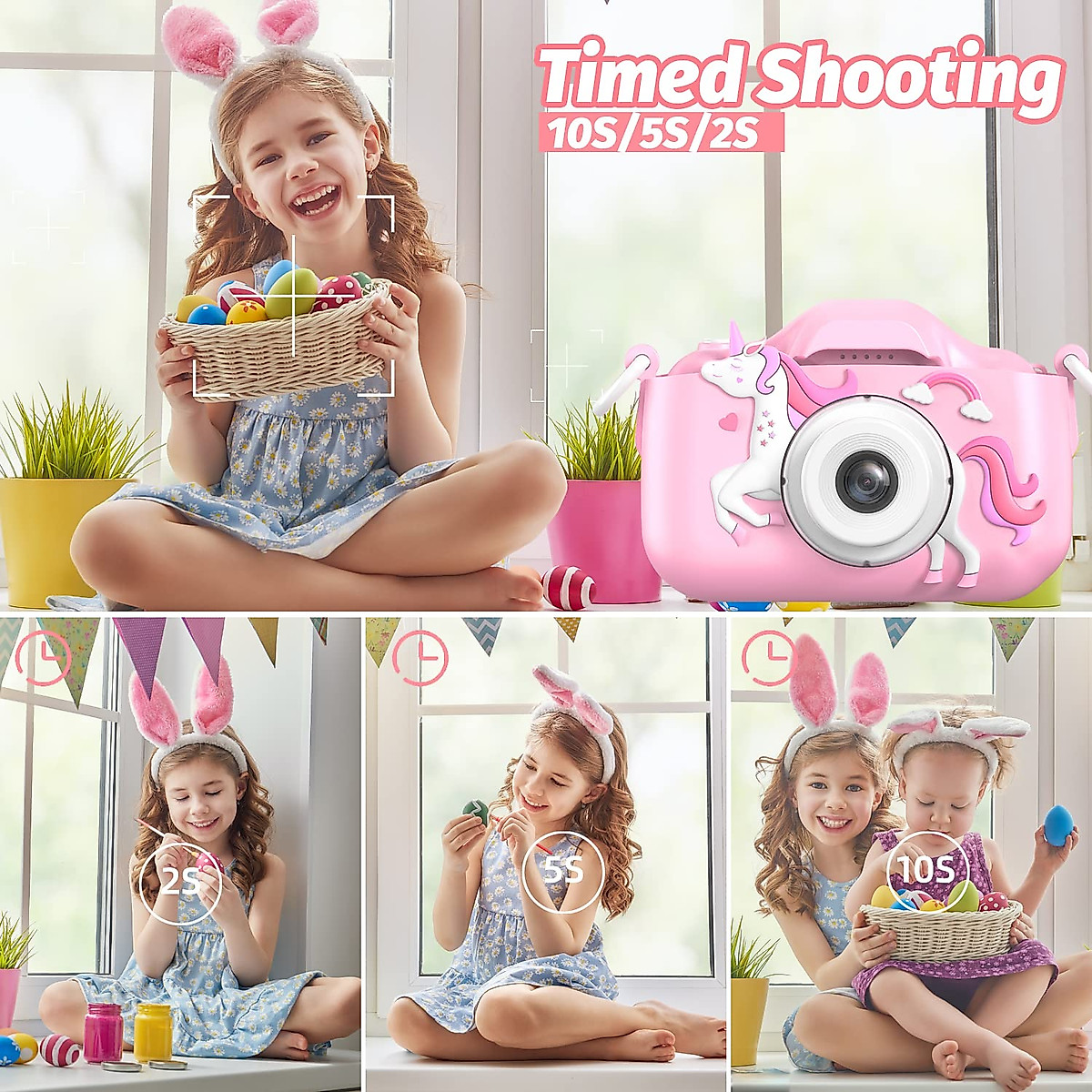 Mgaolo Kids Camera Toys for 3-12 Years Old Boys Girls Children,Portable Child Digital Video Camera with Silicone Cover, Christmas Birthday Gifts for Toddler Age 3 4 5 6 7 8 9 (Pink)