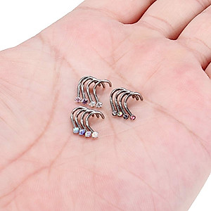 Kridzisw 18G Nose Rings Studs for Women 18 Gauge Surgical Stainless Steel Screw Twist Spiral Corkcscrew Silver Cute Nose Nostril Ring Stud Hook Piercing Jewelry Set Pack Women Men CZ Diamond Opal 2MM