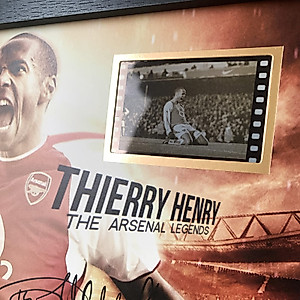 ORIMAMI Signed Soccer Thierry Henry Photo Desktop Framed Poster 8x6 Inches,with 1x35mm Film Mini Cell Display,Gifts for Arsena l Fans