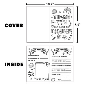 Teacher Thank You Card with Envelope, Teacher Appreciation Gift, Kids Fill in Blanks Coloring Page, Teacher Card from School Kids