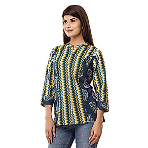 Vihaan IMPEX Zigzag Printed Tunic Casual Kurti Top for Women Shirt for Ladies Multicolor