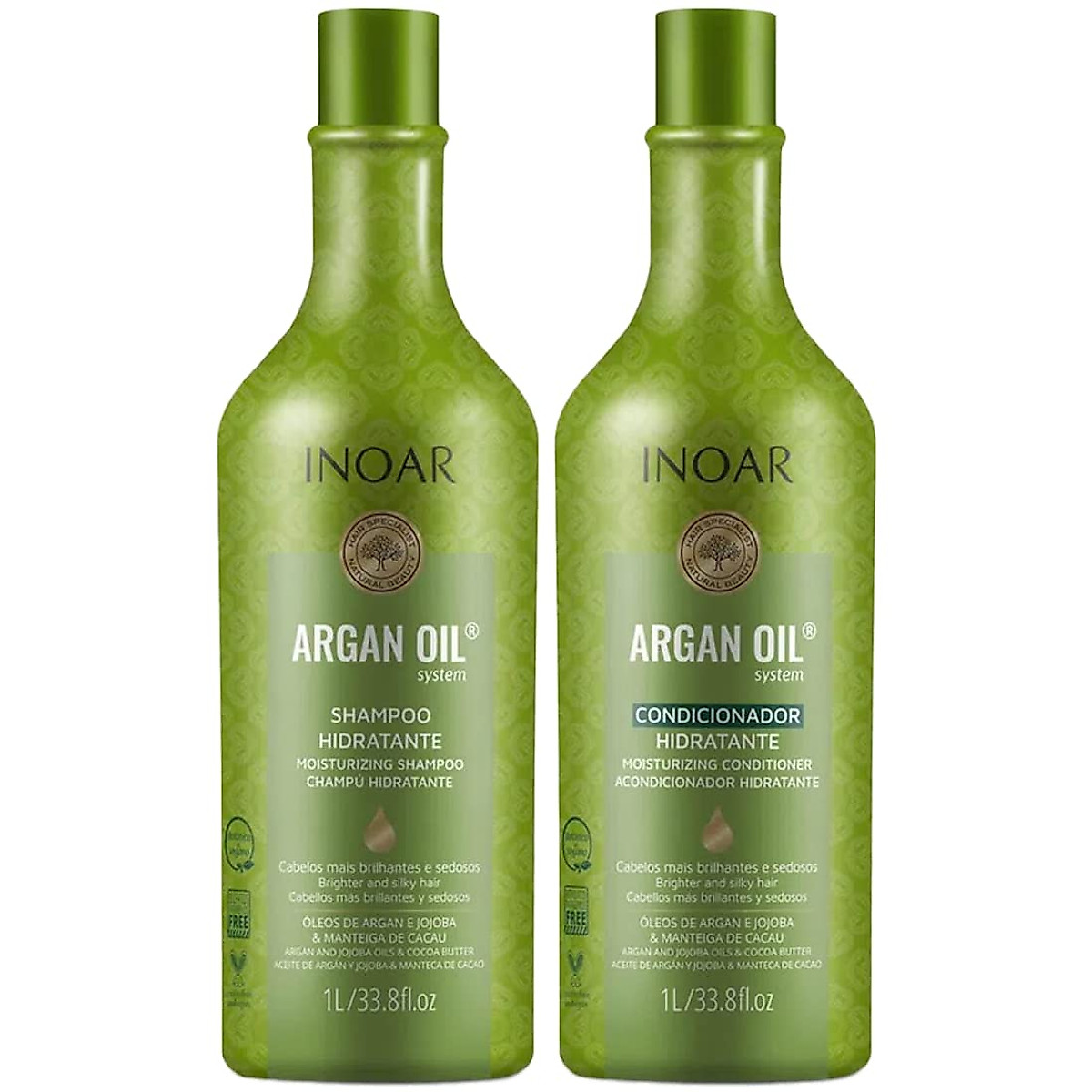 Inoar Argan Oil Shampoo & Conditioner Set - Hydrating, Moisturizing, Nourishing, Shine for Dry Damaged Hair - Repair, Hydration & Strengthen Chemically Treated Hair for Men and Women, 67.6 Fl Oz