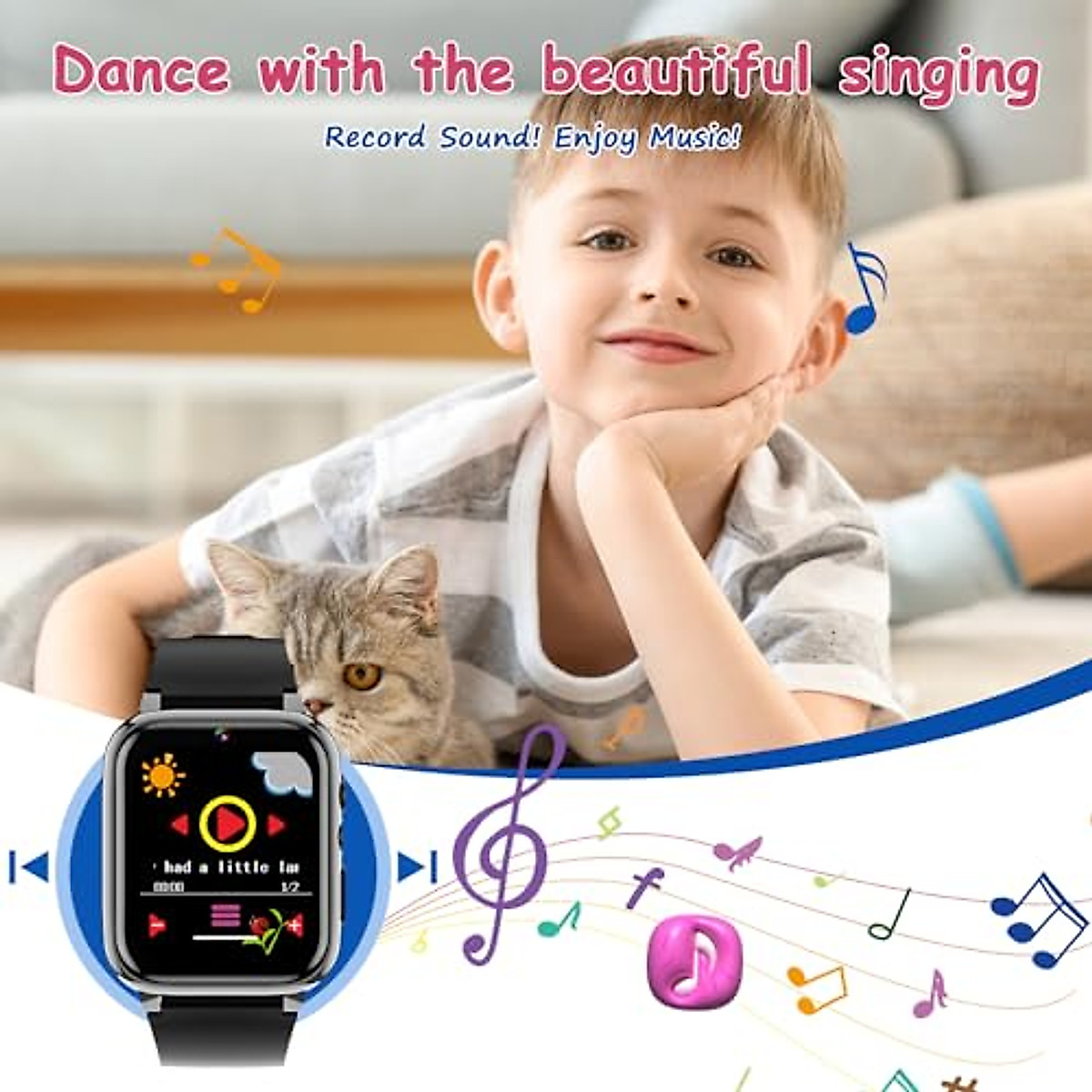 Goodatech 1.69'' Kids Smart Watch for Kids Boys Girls, Camera,26 Puzzle Games,Video Music Player,Pedometer,Alarm Clock, Learning Education Toys Gifts for 4-12 Years Children (Black)