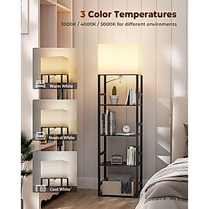 Evermagin 15.7" W Floor Lamp with Shelves, Standing Shelf Lamps for Living Room, 4 Tier Corner Display Book Shelf with Light for Bedroom and Home Decor, Black