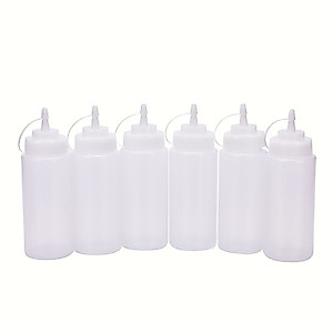 Plastic Translucent White Squeeze Condiment Bottles with Tip Cap,16 Oz,Set of 6Pcs