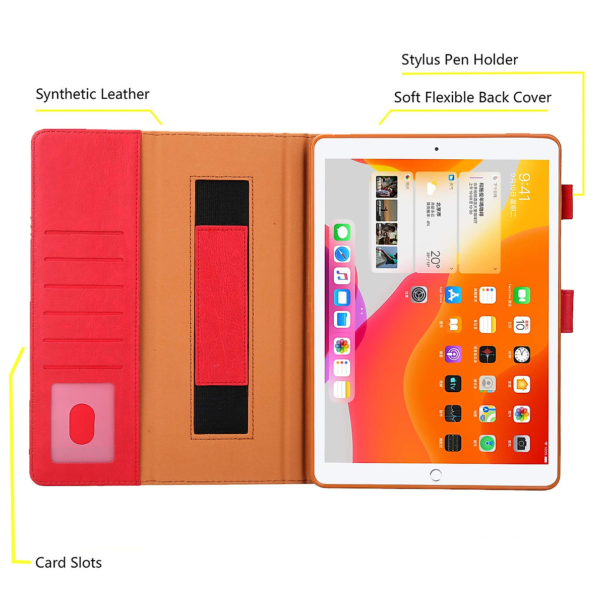 UUcovers Case for Apple iPad 10.2" 9th/8th/7th Generation (2021/2020/2019) & iPad Air 3 10.5 Inch (3rd Gen) & iPad Pro 10.5 Cover with Hand Strap Stand [Pencil Holder] Pocket [Auto Sleep/Wake], Red