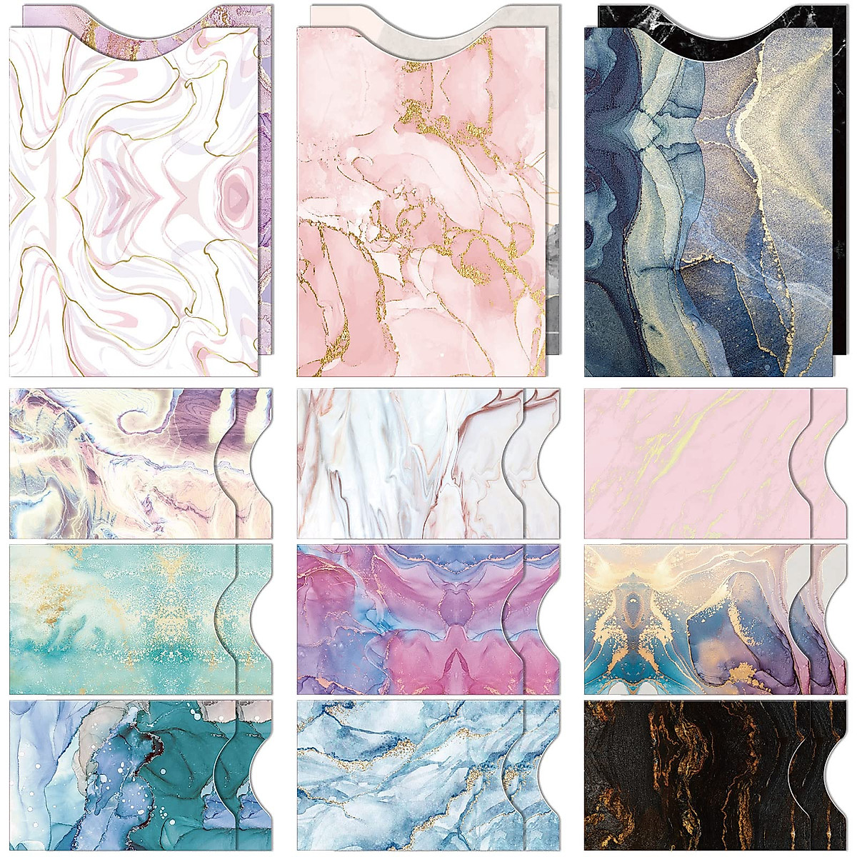 Woanger Set of 24 RFID Blocking Sleeves Includes 18 Credit Card and 6 Passport Sleeves Anti RFID, Aluminum Foil Slim Identity Theft Protection, Beautiful Marble Design