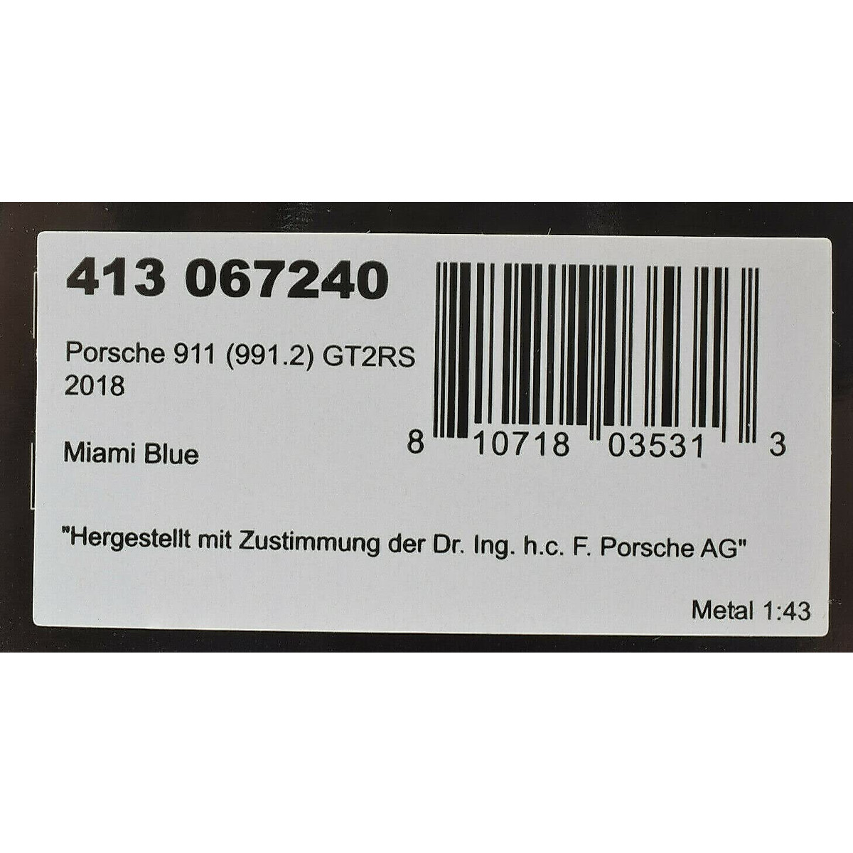 Minichamps x Premium Hobbies 911 991.2 Miami Blue GT2 RS 1:43 Diecast Car 413067240