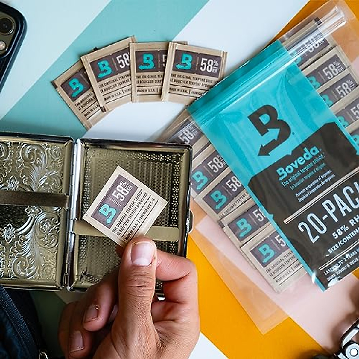 Boveda 58% Two-Way Humidity Control Packs For Storing 1/8 oz – Size 1 – 20 Pack – Moisture Absorbers for Small Storage Containers – Humidifier Packs – Hydration Packets in Resealable Bag