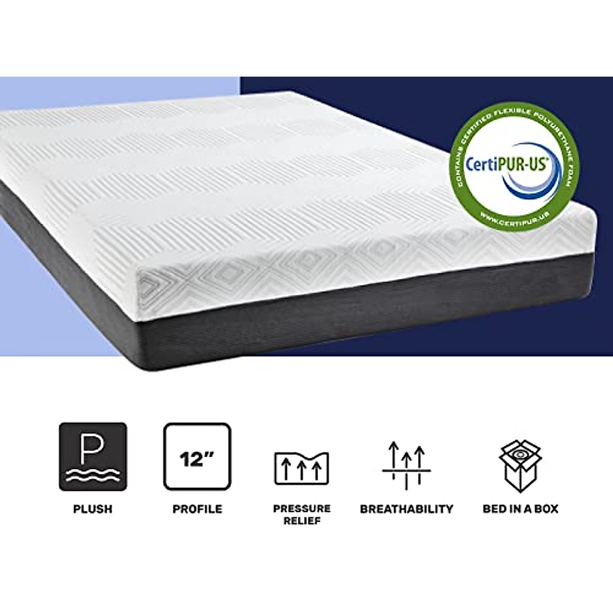 Sleepy's by Mattress Firm | Memory Foam Curve Mattress | Queen Size | 12" Plush | Pressure Relief | Moisture Wicking Breathable | Adjustable Base Friendly