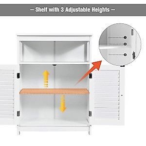 Tangkula Bathroom Floor Cabinet, Wooden Freestanding Storage Cabinet with Double Shutter Door & Adjustable Shelf, Storage Cabinet for Bathroom Living Room (White)