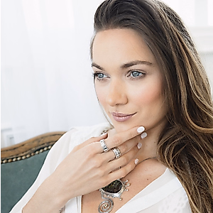 ENERGY STONE Seven Om Narrow Band Sterling Silver Meditation Spinner Ring (Style US39) (7)