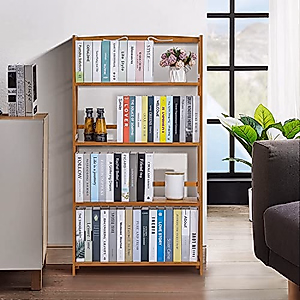 MoNiBloom Bamboo 4-Tier Bookshelf Adjustable Free-Standing Adjustable Storage Shelf Bookcase Plant Flower Stand for Living Room Kitchen Garden, Natural