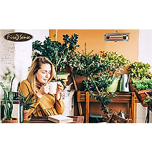 Fire Sense 02110 Wall Mounted Infrared Patio Heater 1500 Watts Weatherproof Lightweight for Indoor Outdoor Use 6 Foot Non Retractable Electrical Cord Mounting Bracket - Stainless Steel