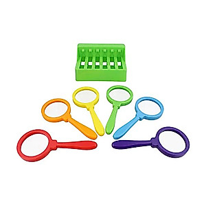 Get Out! Kids Magnifying Glass Set – 6 Pack Large Size Plastic Magnifying Glasses for Kids with Stand