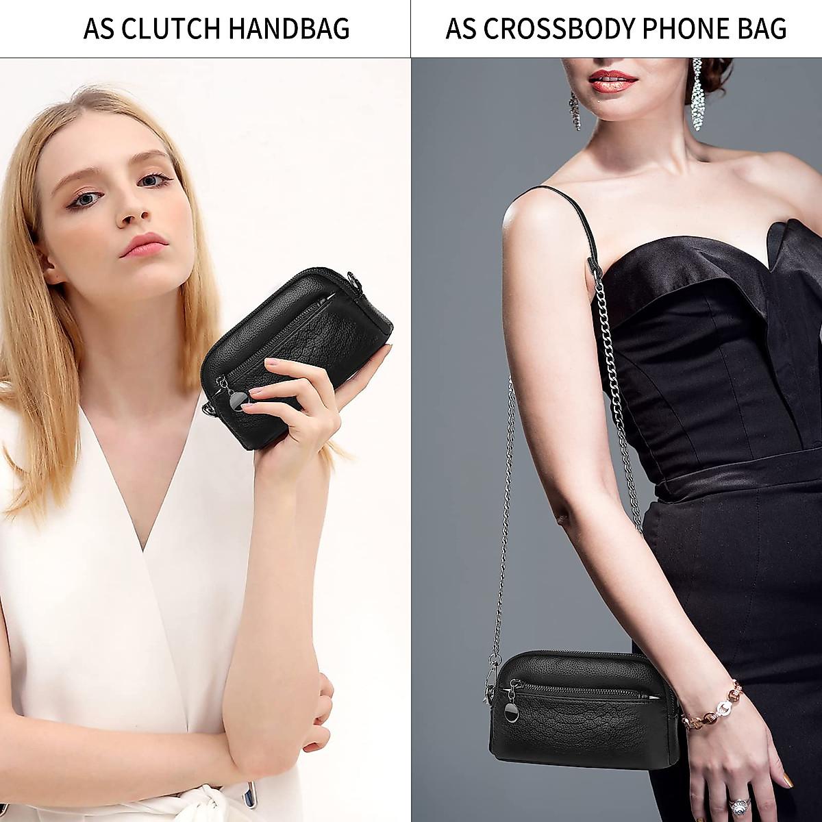 Wesccimo Small Crossbody Clutch Purses For Women Black Wristlet Handbag Trendy Chain Leather Snakeskin Print Evening Purse