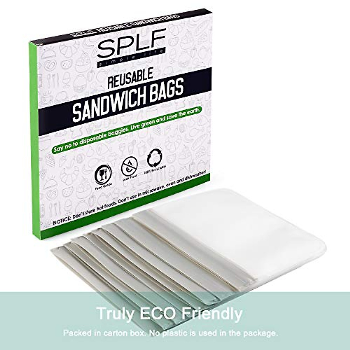 SPLF 12 Pack BPA FREE Reusable Storage Bags (5 Reusable Sandwich Bags, 5 Reusable Snack Bags, 2 Reusable Gallon Bags), Extra Thick Freezer Bags Leakproof Silicone and Plastic Free Lunch Bags for Food