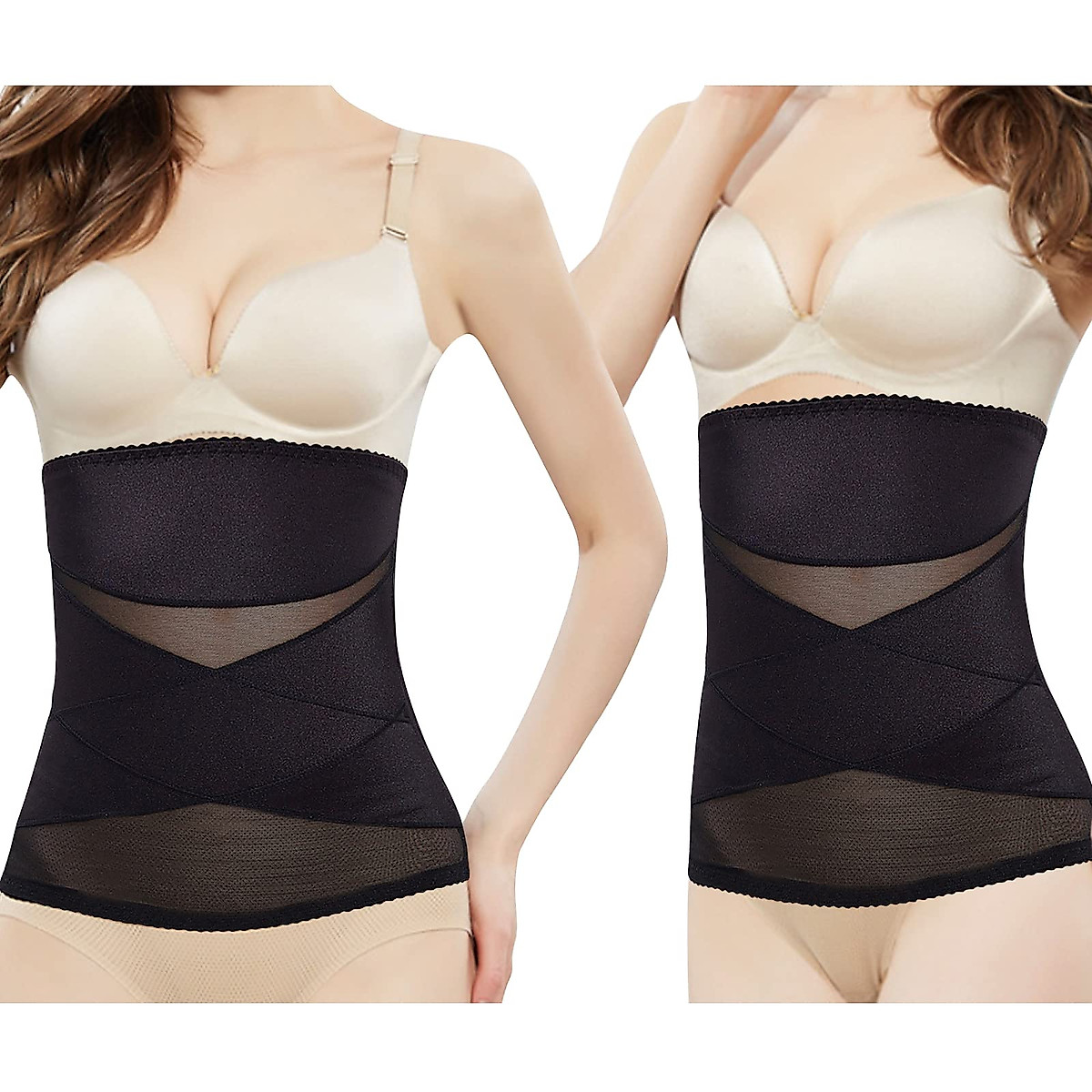 Abdominal Binder, 2Pack Thin Postpartum Belly, Body-Building Waist Band, Women,s Tummy Non-Curling (XXXL, Black)