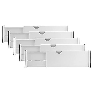 RAPTUROUS Deep Drawer Divider - 4 Inches High, Expands from 11-17 Inch, Adjustable Tall Dividers for Kitchen, Bedroom - Expandable Organizers for Clothes, Dressers etc - 5 Pack White Drawer Separators