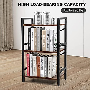 otovioia 3 Tier Bookshelf, Rustic Small Bookshelf for Small Spaces, Wood Bookcase Shelves Storage Organizer for Bedroom, Living Room, and Home Office
