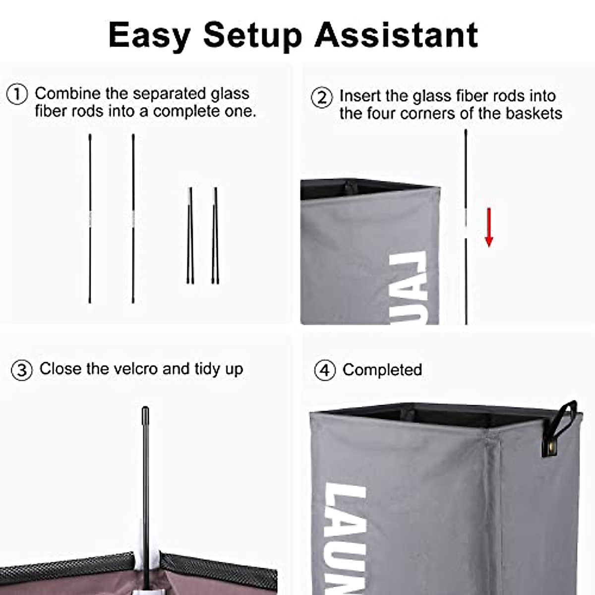 VENUSDALI Large Laundry Hamper,with Wheels Oxford Fabric Leather Handle,water Proof Folding Washing Bin,for Bedroom, Laundry Room, Closet, Bathroom, College, Dark Grey (Gray)