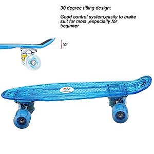 HUAXIAO 22 Inch Skateboard- with Led Light Up Wheels for Beginners,Complete Mini Cruiser Retro Skateboard for Kid,Smooth Riding,Durable Polypropylene with Pu Wheels