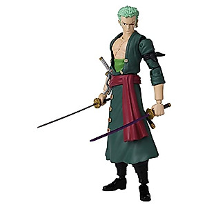 BANDAI Anime Heroes One Piece Figures Roronoa Zoro Action Figure, Articulated Zoro Anime Figure with Swappable Arms and Faces, One Piece Action Figures Pirate Toys Range, 17 cm