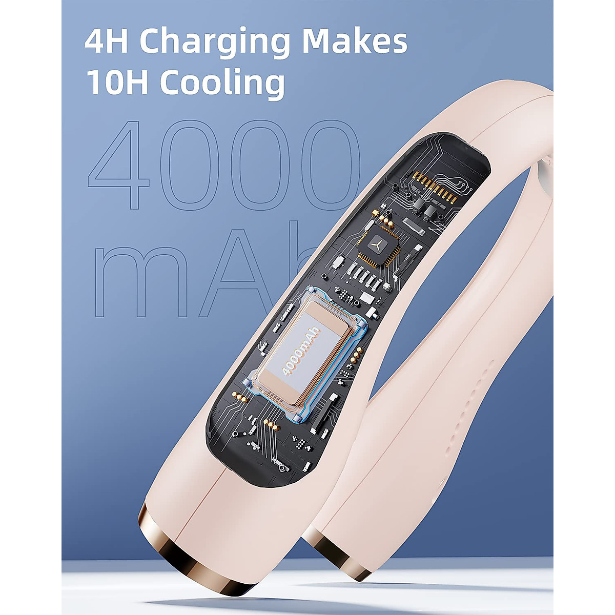 OTUOER Upgraded Neck Fan, 3 Speeds Strong Wind Neck Coolers for Extremely Hot Weather, 4000 mAh High-Capacity Rechargeable Portable Fan for Sport, Office, Home, Outdoor, Travel