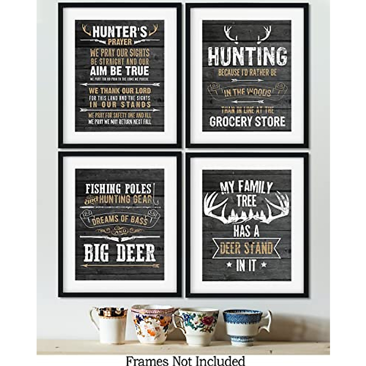 Fishing and Hunting Decor Wall Art Set of 4 - Hunting Wall Art Decor - Gifts for Hunters & Fisherman - Rustic Hunting Cabin Decor - Farmhouse Hunting Wall Decor - 8x10 unframed prints