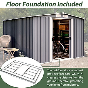 Evedy Outdoor Shed - 10 x 8 FT Storage Sheds Galvanized Metal Shed with Slide Door, Tool Storage Backyard Shed Bike Shed, Tiny House Garden Tool Storage Shed for Backyard Patio Lawn