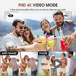 Upgraded 4K Digital Camera with SD Card Autofocus,48MP Point and Shoot Camera with Flash Viewfinder & Dial,Vlogging Camera Anti-Shake,16X Zoom Portable Travel Camera,2 Batteries