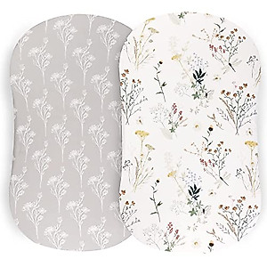 Pobibaby - 2 Pack Premium Bassinet Sheets for Standard Bassinets - Ultra-Soft Jersey Knit, Stylish Floral Pattern, Safe and Snug for Baby (Wildflower)