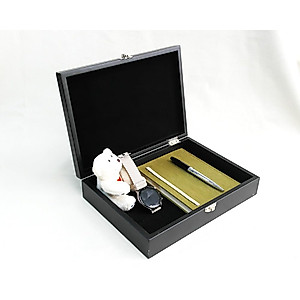 Lutong Wooden Storage Box with Hinged Lid and Front Clasp for Craft Gifts storage box - 10.79" x 7.8" x 2.4" - Black color