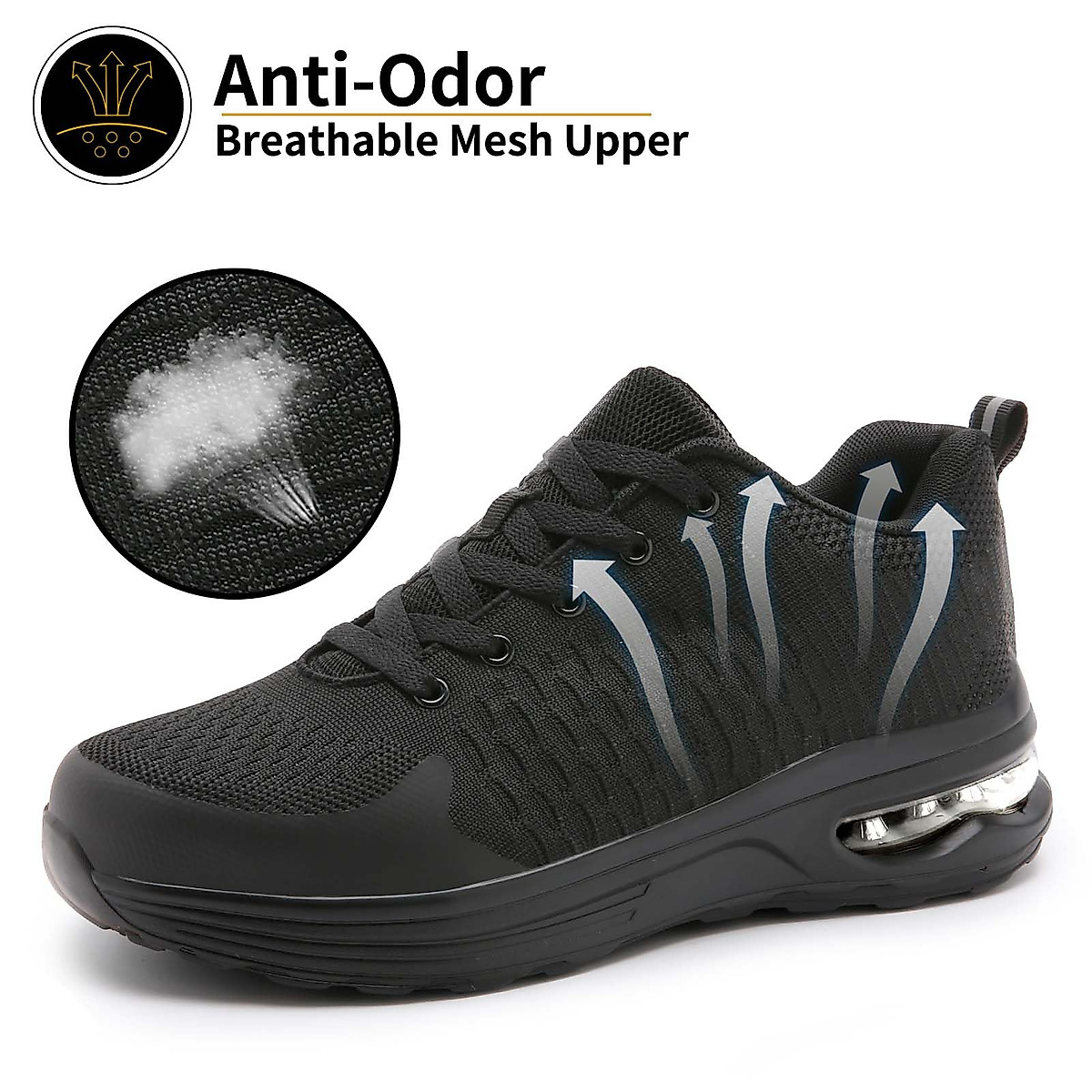 LUPWEE Steel Toe Shoes for Men Slip Resistant Safety Work Shoes Puncture Proof Comfortable Indestructible Sneakers with Specialized Work Insole for Industry Construction Warehouse Black M10.5