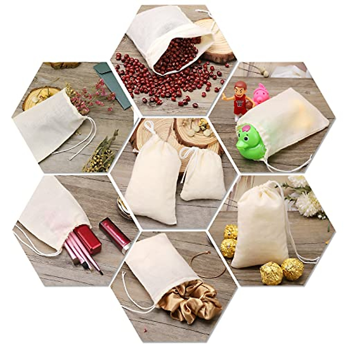 50PCS Muslin Bags with Drawstring, 4X6" Cotton Drawstring Bags Sachet Bag, Reusable Small Cloth Bags for Jewelry Pouch, Party Wedding Home Storage