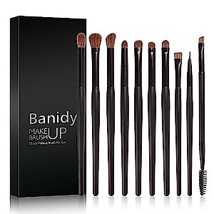 Banidy Eye Makeup Brushes 10pcs Eyeshadow Brushes Professional Eyebrow Eyeliner Makeup Brushes Set with Soft Synthetic Hairs & Real Wood Handle for Eyeshadow,Eyebrow, Eyeliner,Concealer,Foundation, Powder, Blending