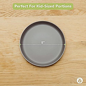 WeeSprout Bamboo, Silicone, Melamine Dishware Plate with Lids, Set of 4, Kid-Sized Design for Leftovers, Dishwasher Safe (Blue, Yellow, Orange, and Red)