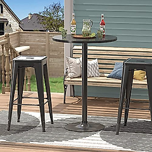 Furmax Bistro Pub Table Round Bar Height Cocktail Table Metal Base MDF Top Obsidian Table with Black Leg 23.8-Inch Top, 39.5-Inch Height (Black)
