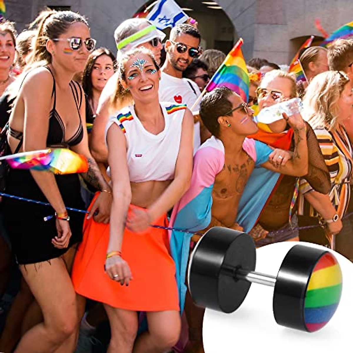 Thinp LGBTQ Accessories, 2 Pieces Rainbow Earrings Pride Earrings Stainless Steel Fashion Rainbow Ear Stud Earring Pride Stuff Lesbian Gifts for Women Men Gay & Lesbian Pride (Black)