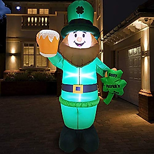 8 Foot St Patricks Day Inflatable St Patricks Day Decorations Outdoor Giant Inflatable Leprechaun with LED Light Holding Shamrocks Beer for Irish Day Yard Decoration Lucky Decor Fun Holiday Blow Up