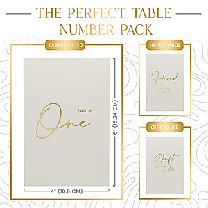 dynamic collection Wedding Table Numbers - Gold Table Numbers for Wedding Reception with Double Sided Table Number Cards 1-30 + Head Table & Gift Table Card, Luxury Gold Foil, 400 GSM, 4x6 inches