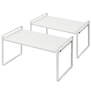Nxconsu 2Pack Stackable Cabinet Shelf Organizer Storage Rack Shelf Riser for Kitchen Pantry Cupboard Bathroom Under Sink Counter Countertop Desk Space Saver Freestanding Heavy Duty Nonslip White Tall