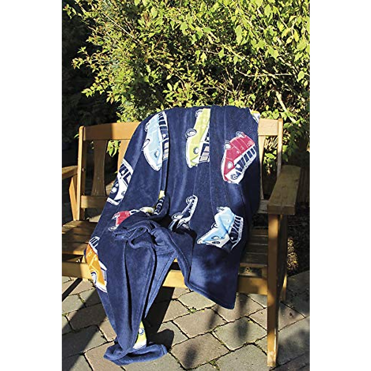 BRISA VW Collection - Volkswagen Samba Bus T1 Camper Van Fleece Blanket, Warm, Cozy & Super Soft (59.0x74.7 Inches/Parade/Blue)