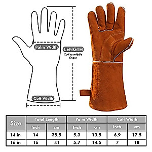 QeeLink Welding Gloves - Heat & Wear Resistant Lined Leather and Fireproof Stitching - For Welders/Fireplace/BBQ/Gardening, 16-Inch