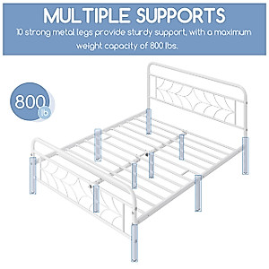 Topeakmart Queen Bed Frames Metal Platform Bed with Sparkling Star-Inspired Design Headboard and Footboard/13 Inch Underbed Storage/No Box Spring Needed/Sturdy Slat Support, White Queen Bed