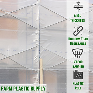 Farm Plastic Supply - Dura Skrim String Reinforced Clear Plastic Sheeting - 6 Mil - (20' x 100') - Reinforced Poly Film Tear Resistant, Weatherproof, Vapor Barrier Polyethylene Roll for Construction